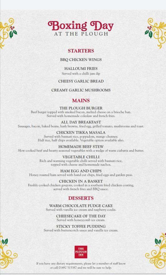 Menu at The Plough Inn pub & bar, Old Colwyn