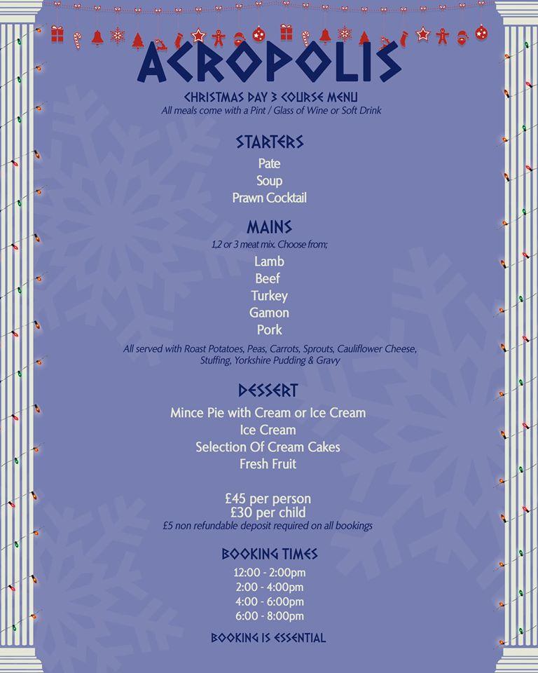 Menu at Acropolis restaurant, Liverpool, 7a Almond's Grn