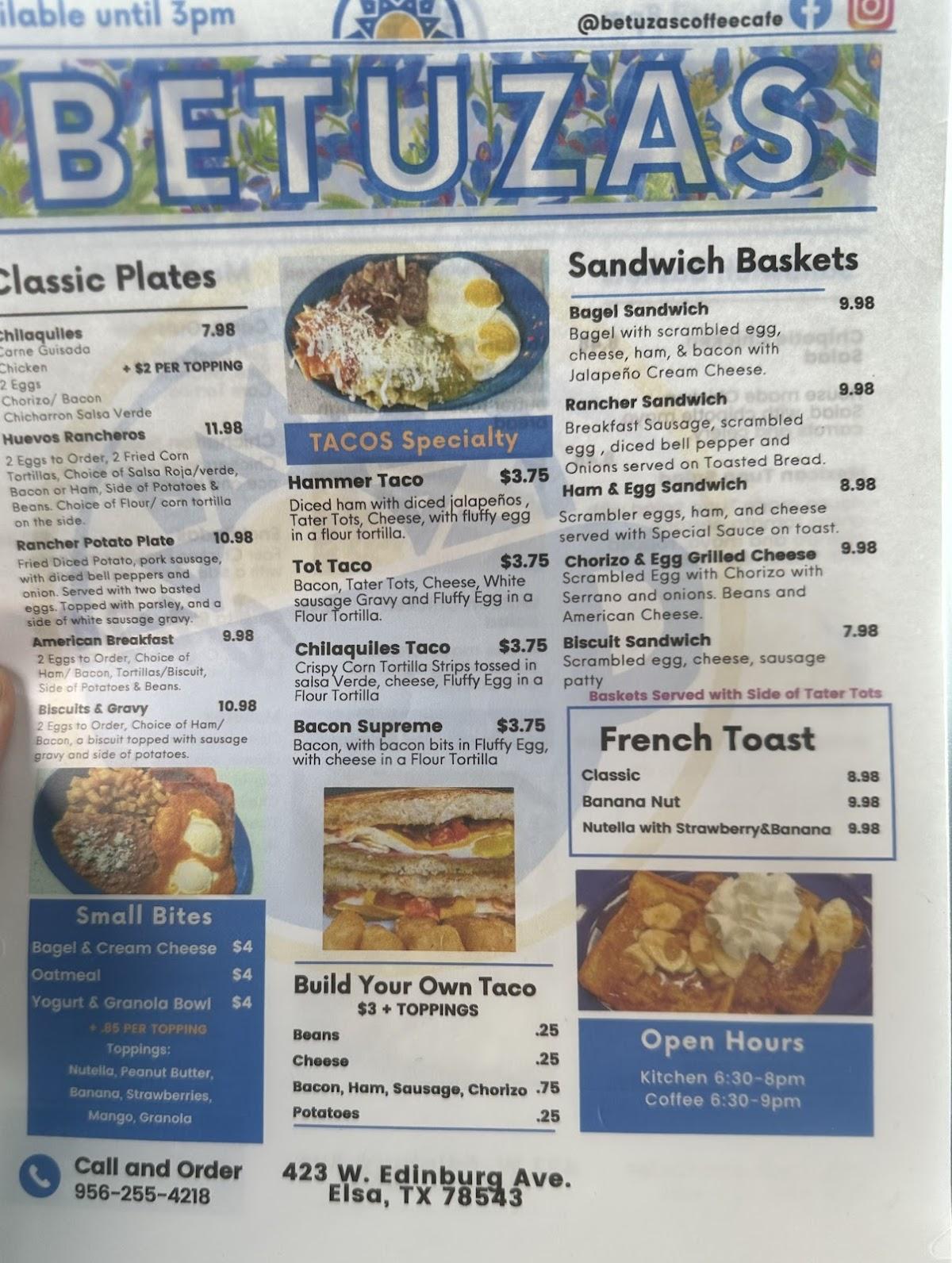 Menu at Betuzas Coffee Cafe, Elsa