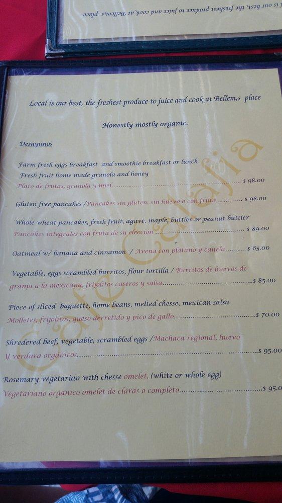 Menu at Café Calafia, San José del Cabo