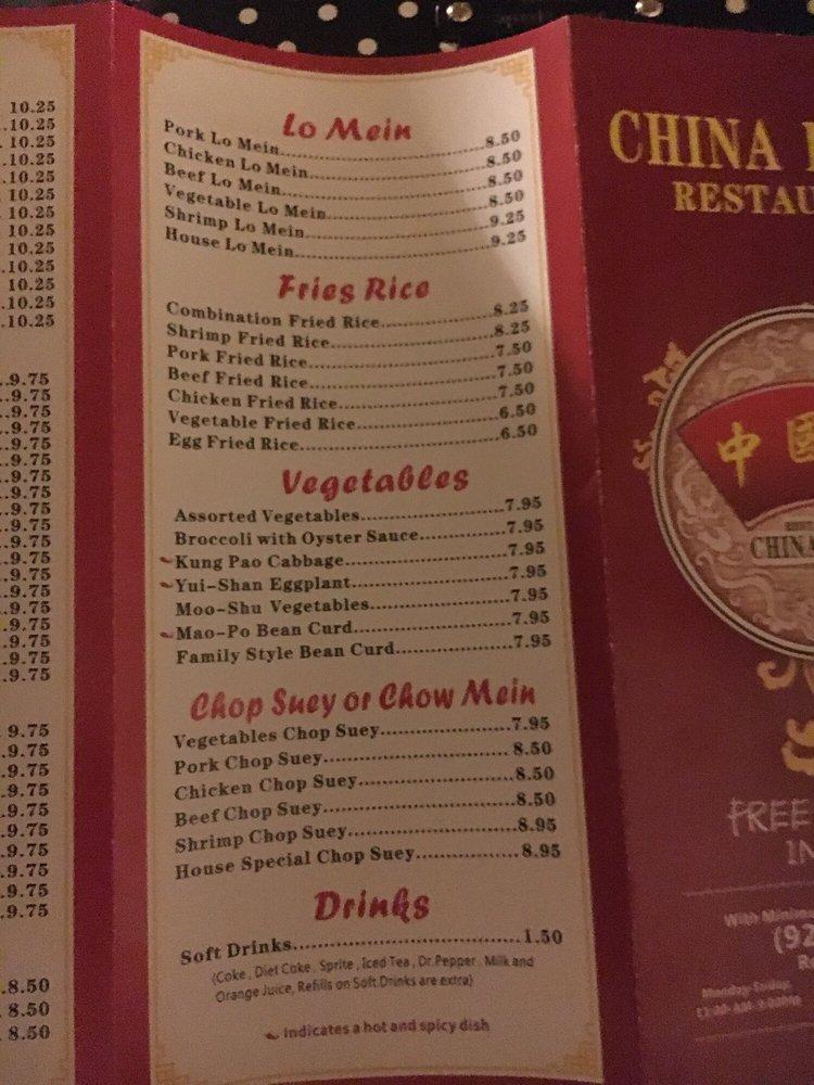 Menu at China Feast restaurant, Winslow