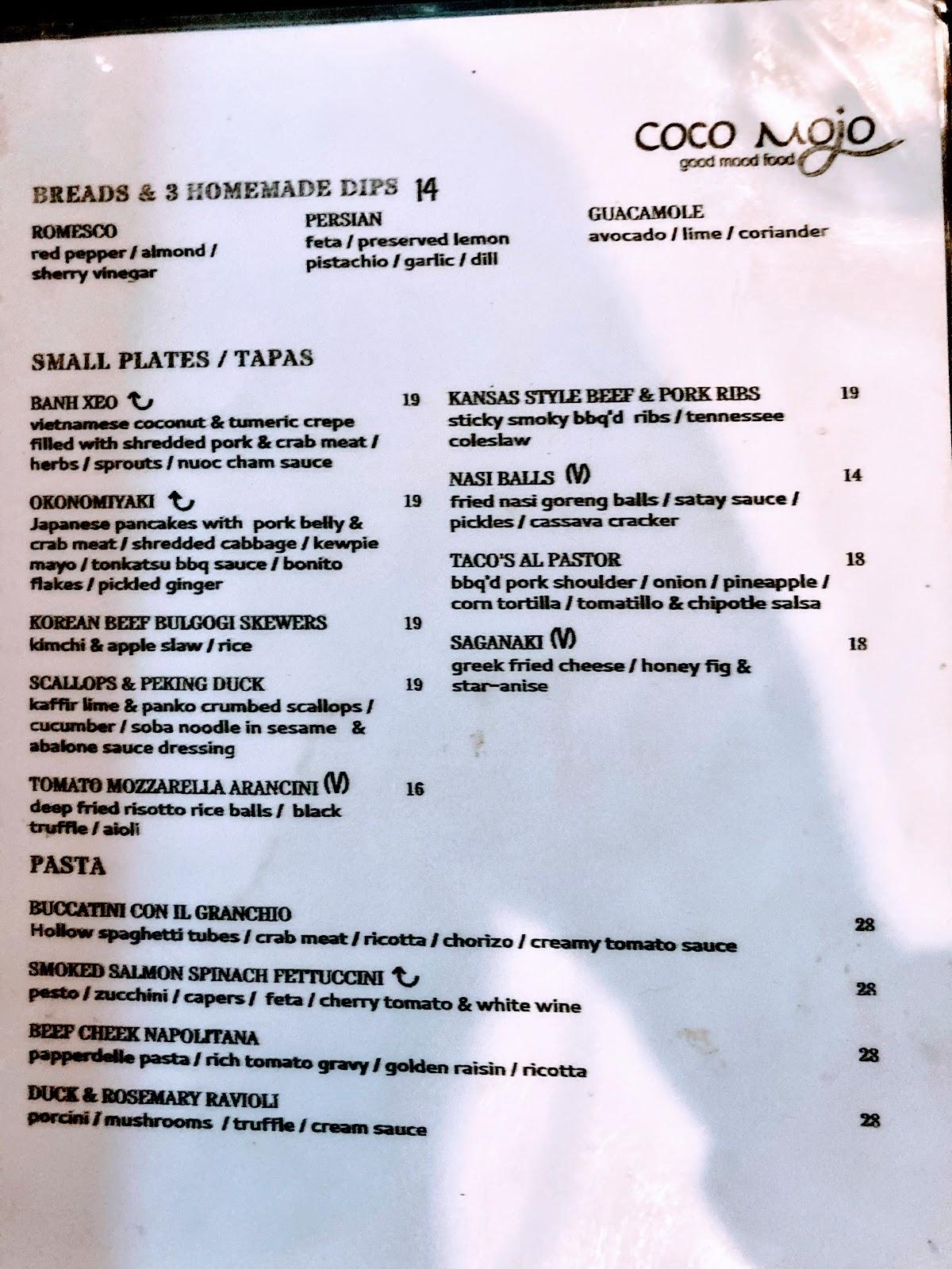 Menu at Coco Mojo Bar & Grill, Clifton Beach