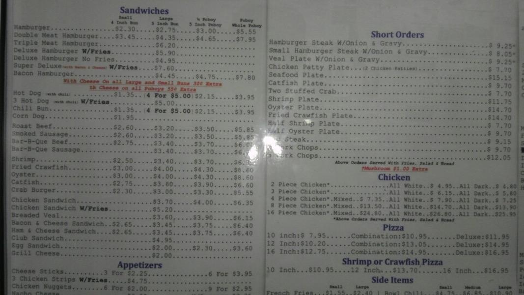 Menu at D & D Drive In fast food, Larose