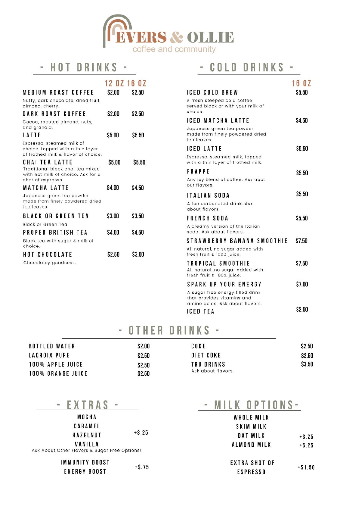 Menu at Evers & Ollie, Flushing