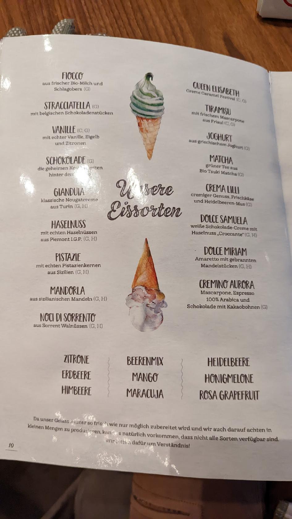 Speisekarte von Ferrari Gelato cafe, Wien