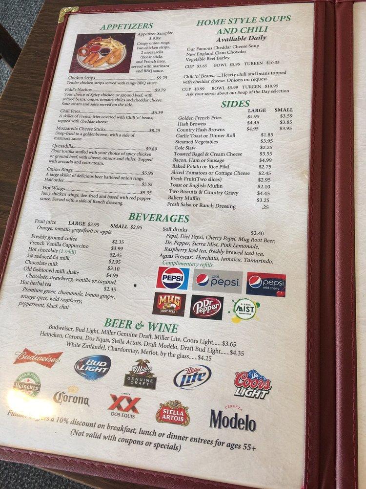 Menu at Fiddler's Restaurant, San Fernando