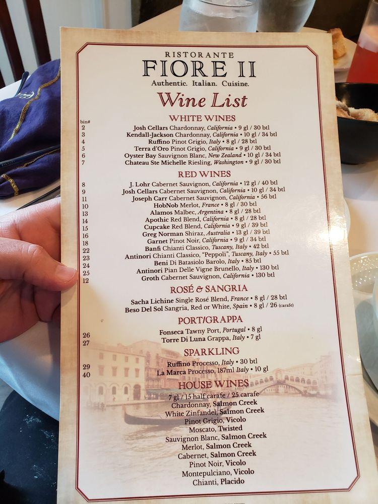 Menu at Fiore II Restaurant, Middletown