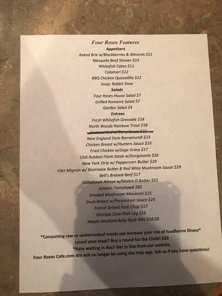 Menu at Four Roses Cafe, Plainwell