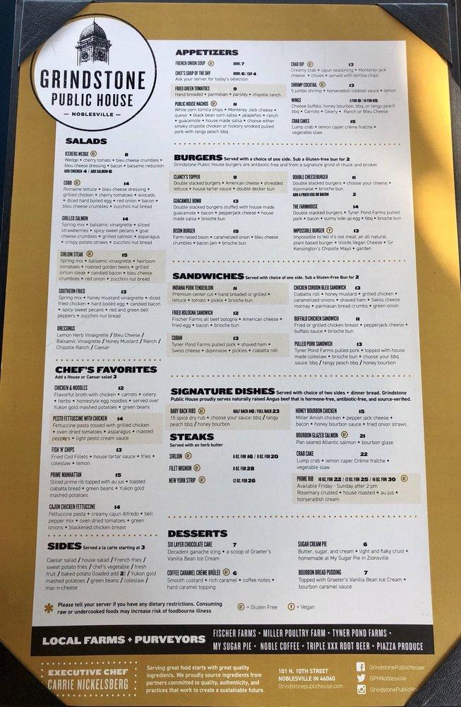 Menu at Grindstone Public House, Noblesville