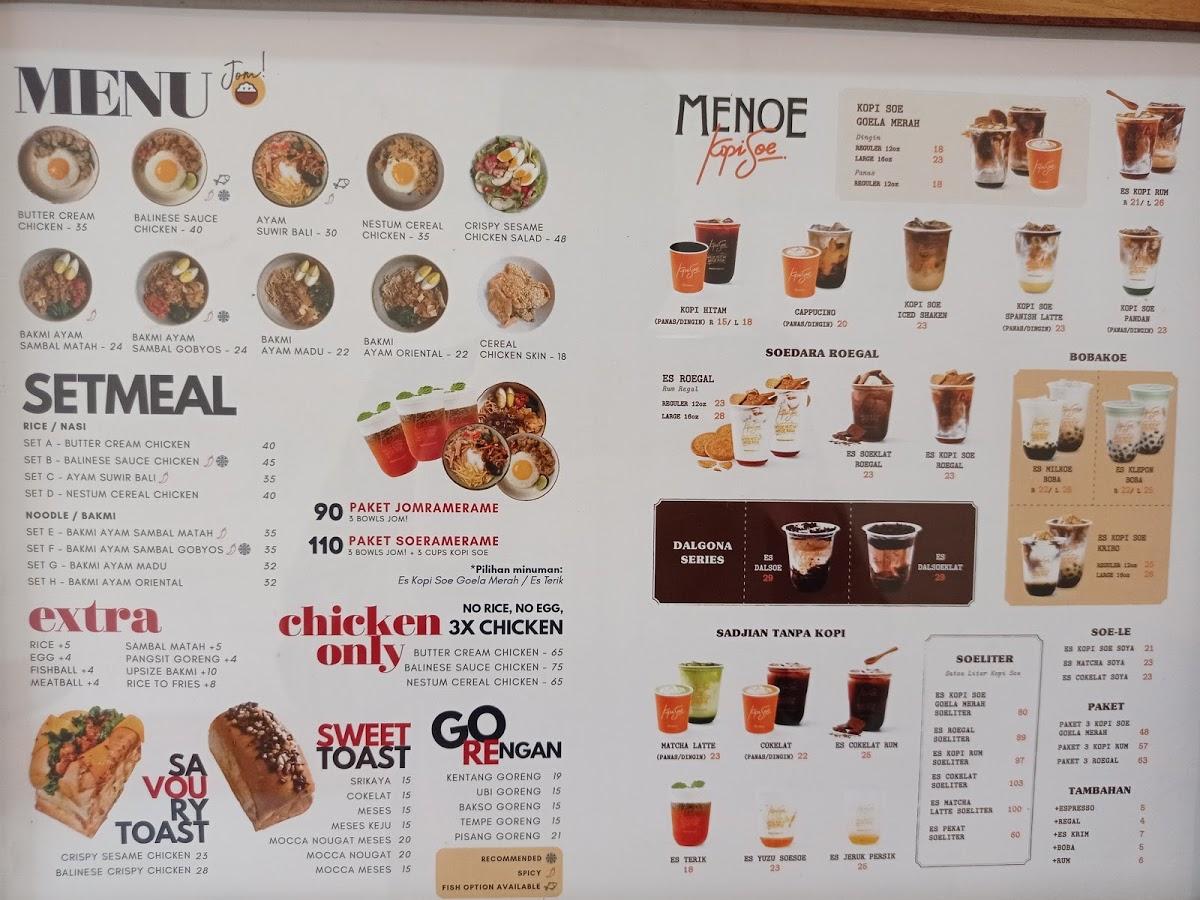 Menu at KOPI SOE, Riau cafe, Pekanbaru