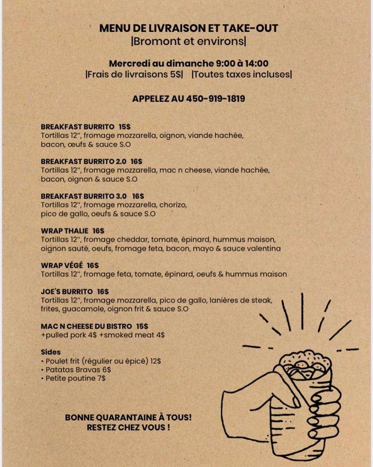 Menu at Le Bistro M. restaurant, Bromont