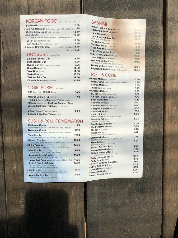 Menu at Nikko Sushi restaurant, Abbotsford
