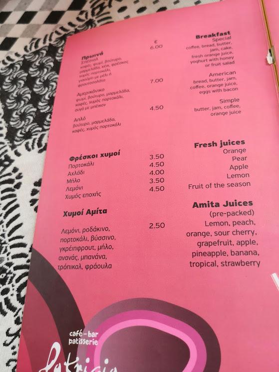 Menu at Patricia Garden, Tolo