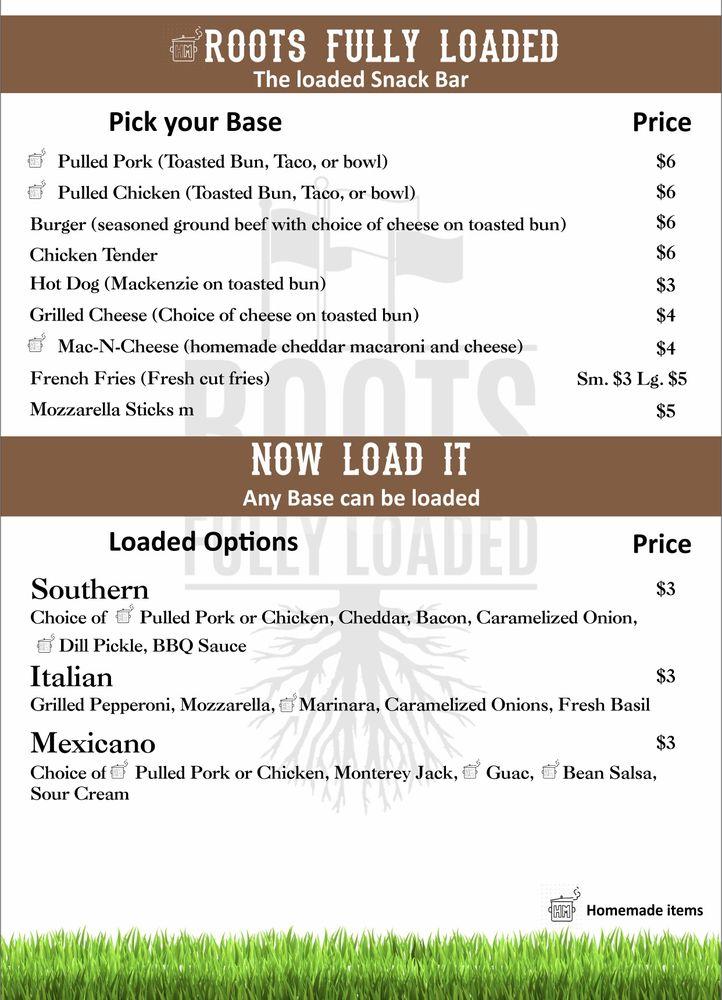 Menu at Roots restaurant, South Hero