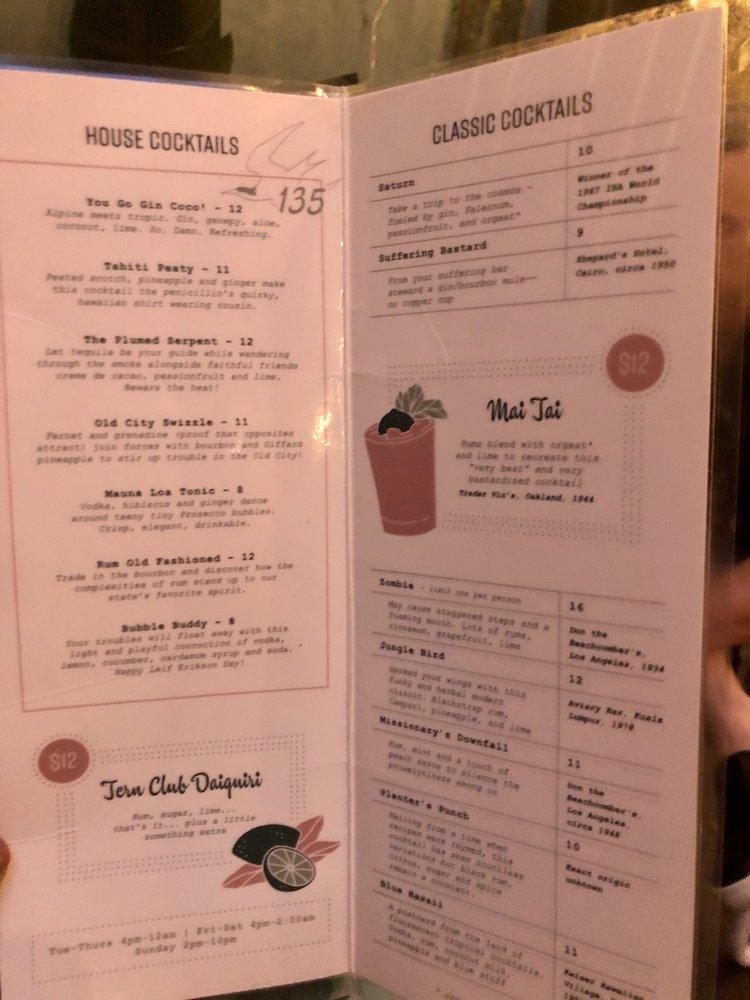 Menu at Tern Club, Knoxville
