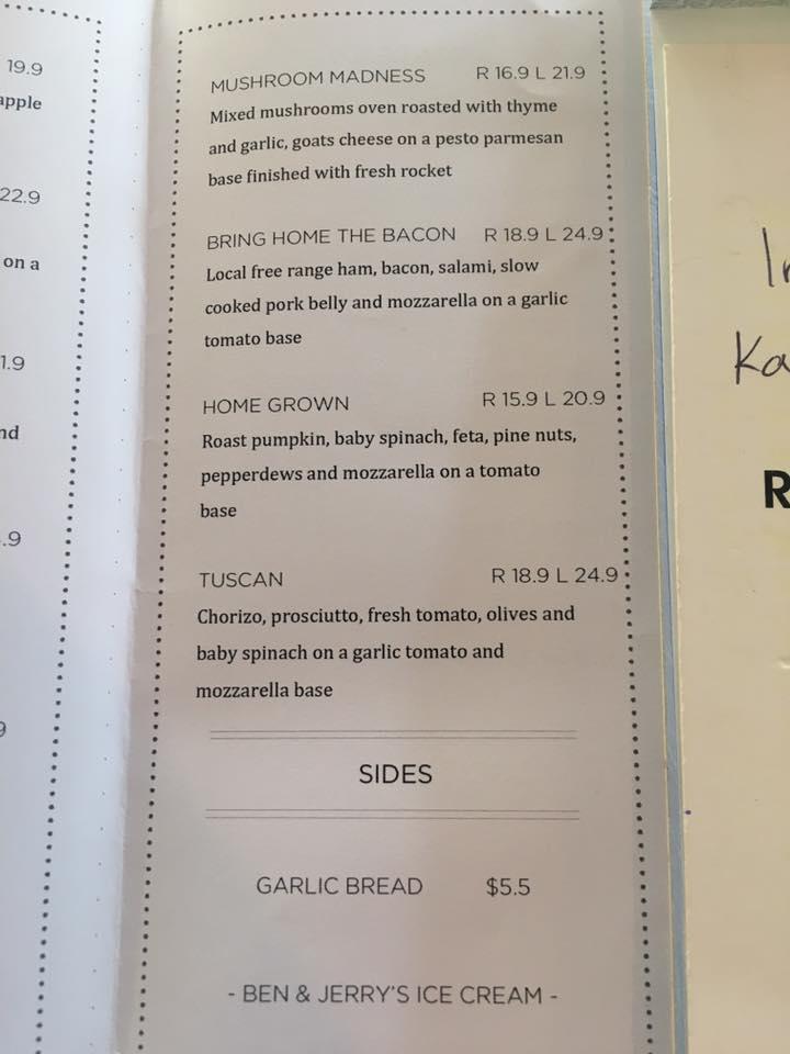 Menu at The Last Slice Port Elliot SA pizzeria, Port Elliot