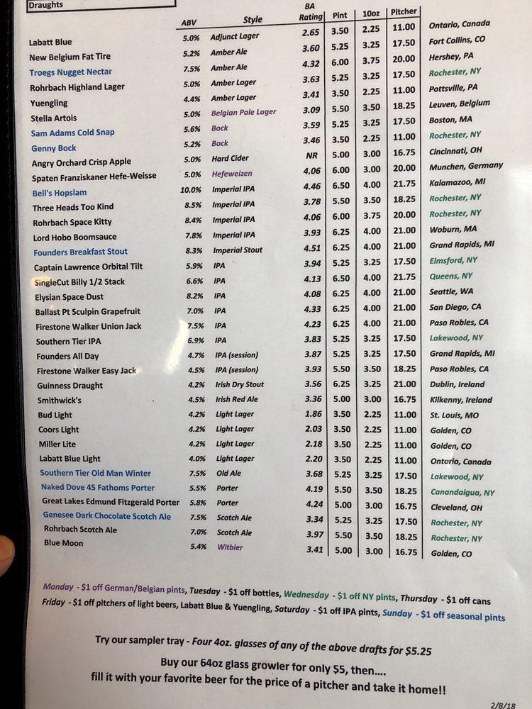 Menu at TJ Noonan's pub & bar, Fairport