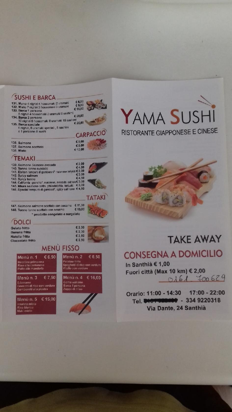 Menu da Yama Sushi ristorante, Santhià