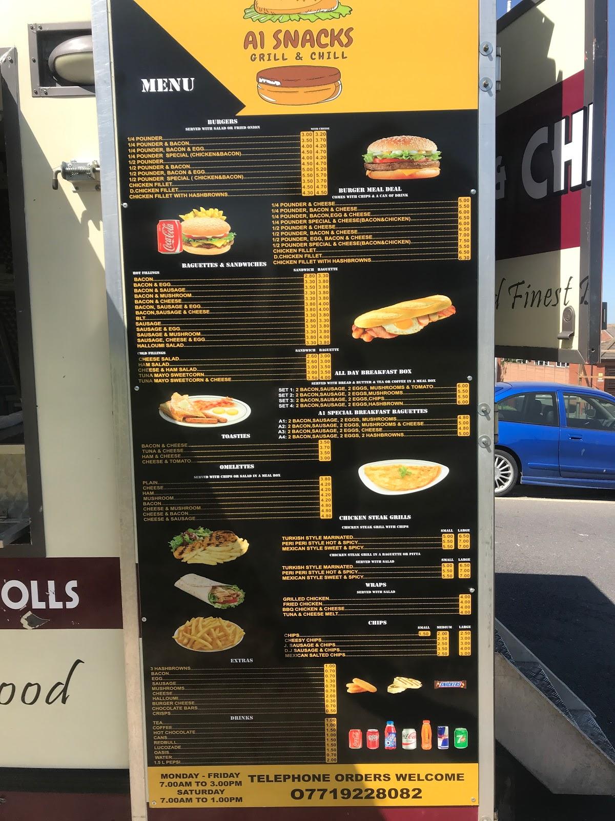 Menu at A1 BURGER VAN fast food, Chelmsford