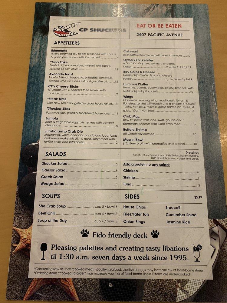 Menu at CP Shuckers Cafe & Raw Bar, Virginia Beach, Pacific Ave