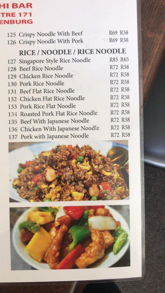 Menu at Fly Dragon restaurant, Rustenburg