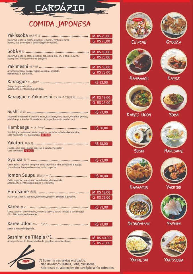 Menu em Yamato Culinária Japonesa restaurante, Juína