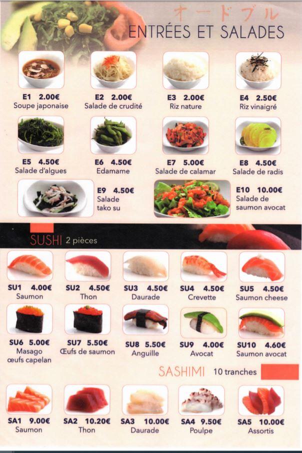 Menu at BO SUSHI restaurant, Romainville