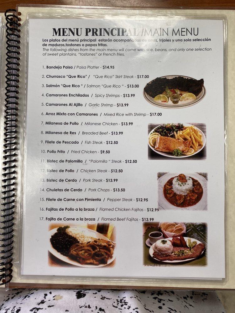 Menu at Cafe Que Rico, North Miami Beach