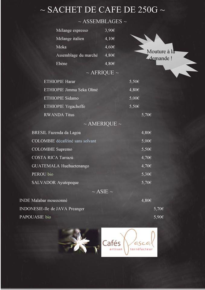 Menu at Cafés Pascal, France