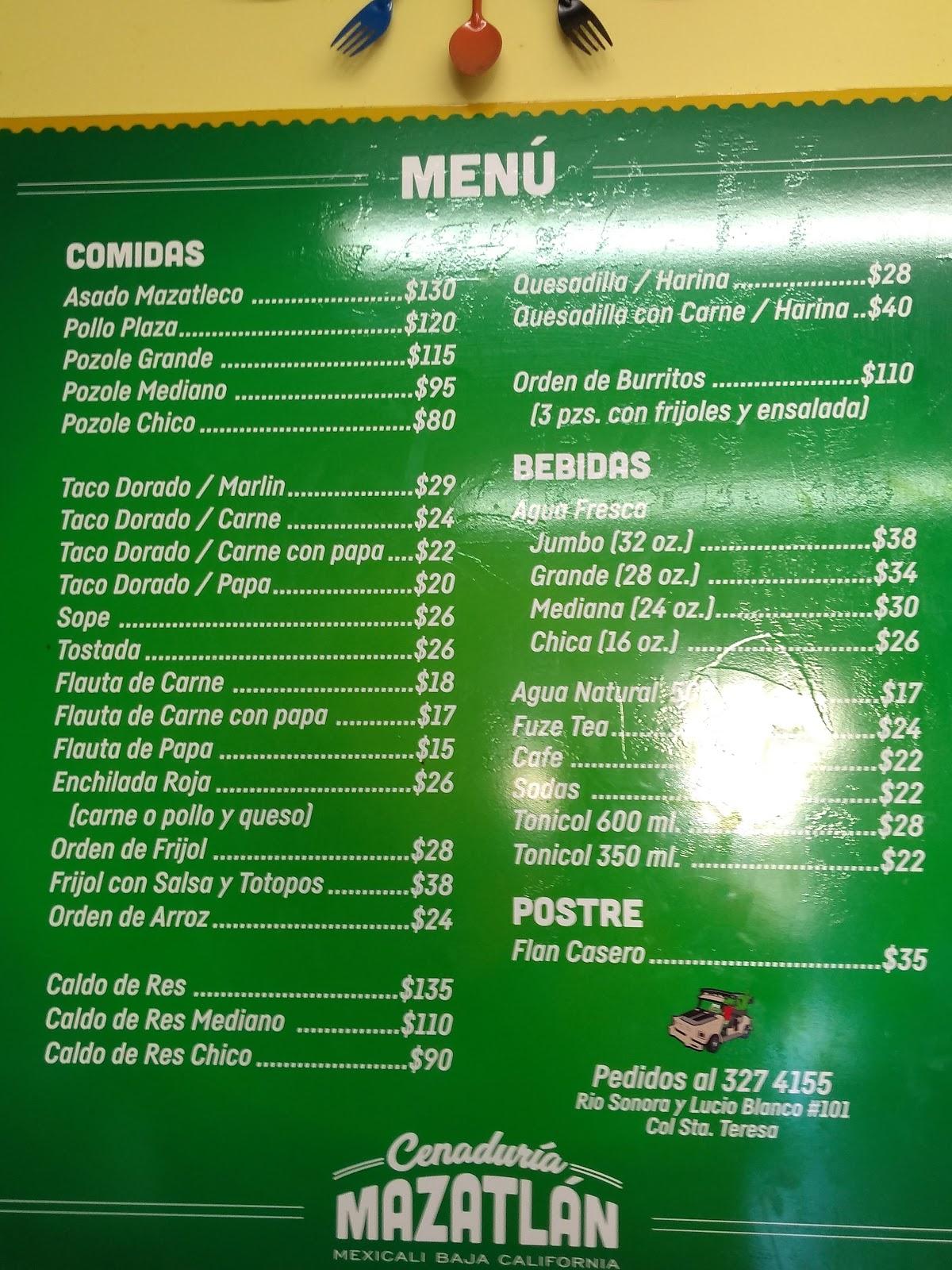 Carta del restaurante Cenaduria Mazatlán, Mexicali