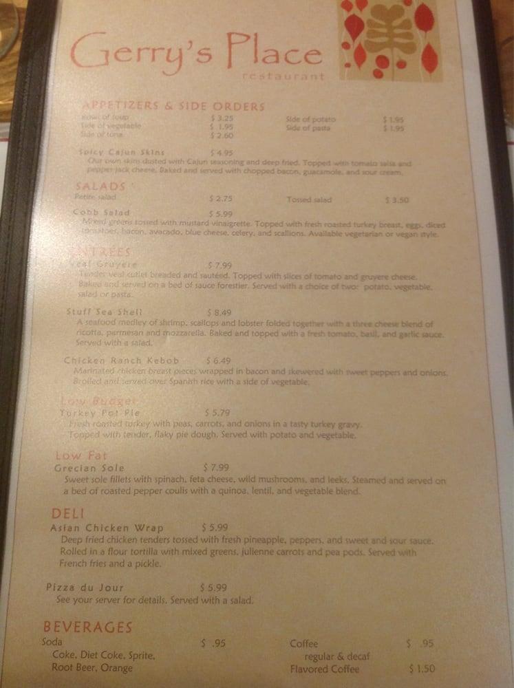 Menu at Gerrys Place restaurant, Franklin