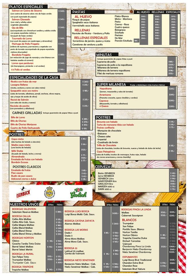 Menu at La Fragata cafeteria, San Antonio de Padua