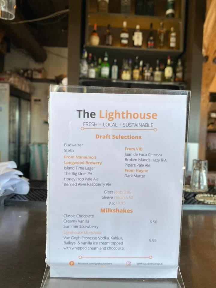 Menu at Lighthouse Pub, Nanaimo