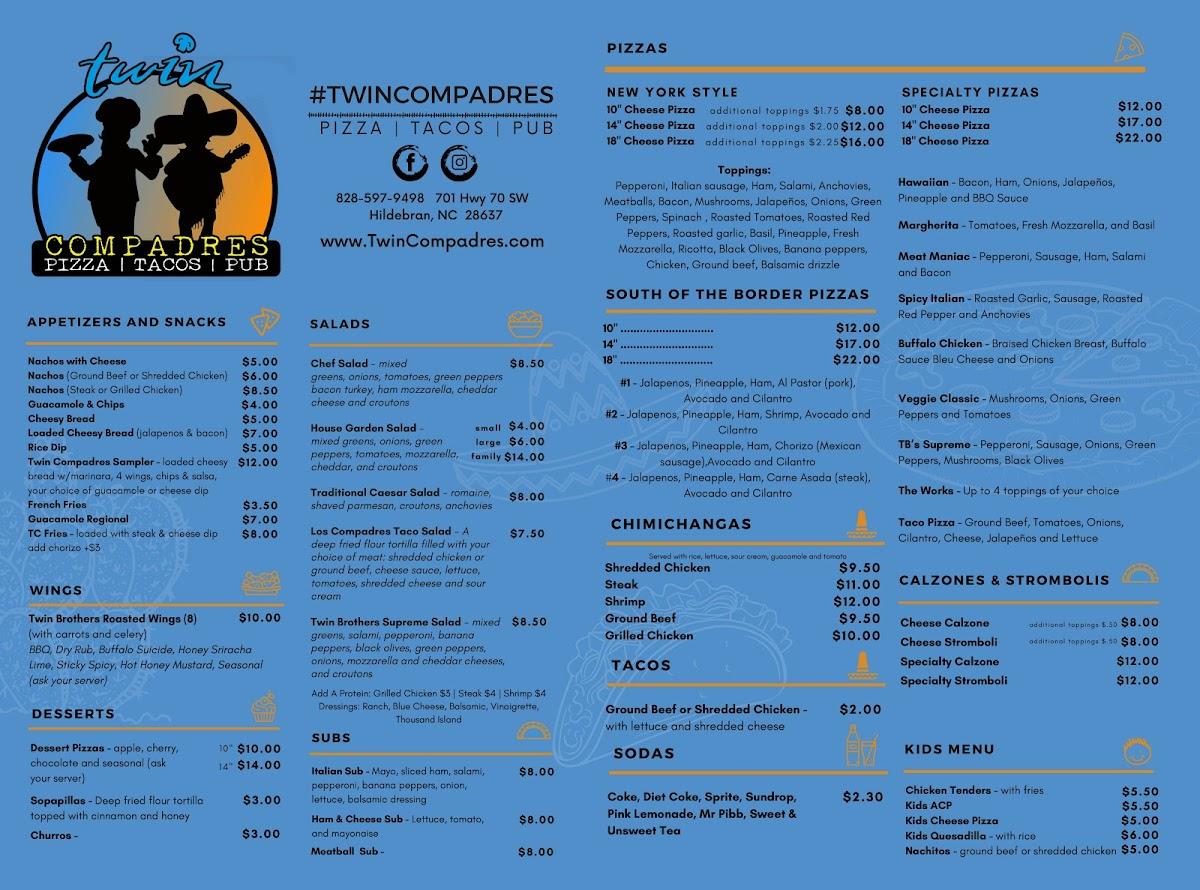 Menu at Los Compadres Mexican Restaurant, Hildebran