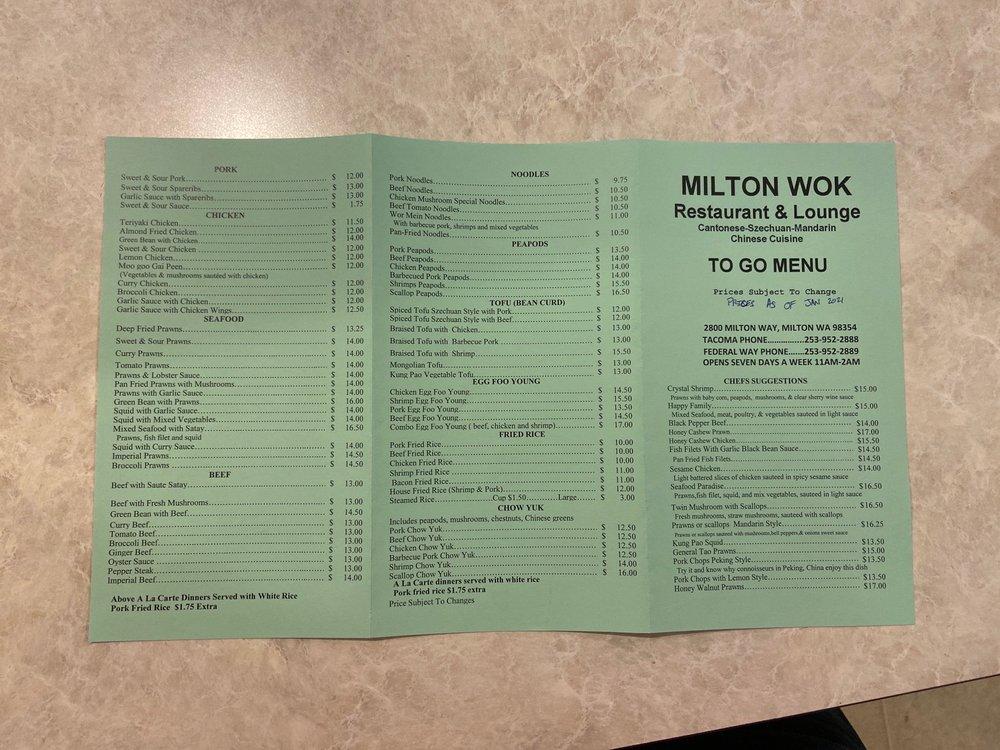 Menu at Milton Wok restaurant, Milton, Milton Way #4A