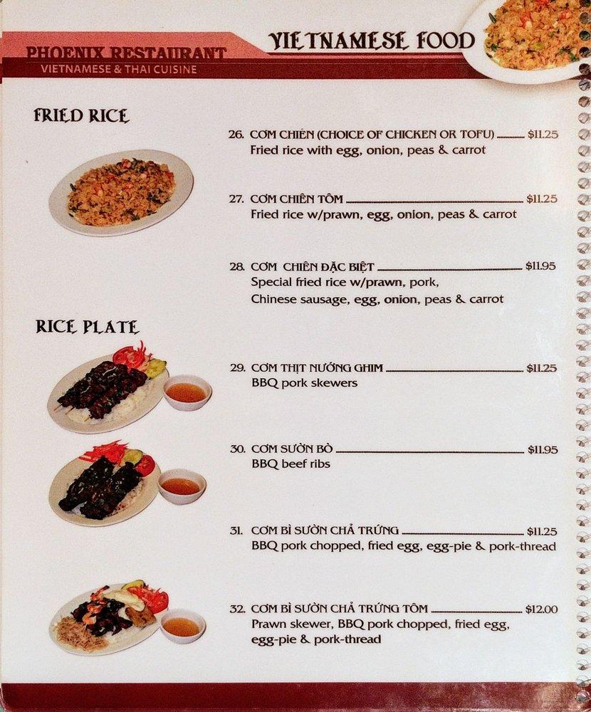 Menu at Phoenix Restaurant, Lynnwood