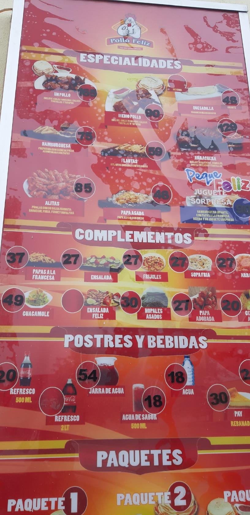 Carta del restaurante Pollo Feliz, Apodaca, Av. Concordia 5316