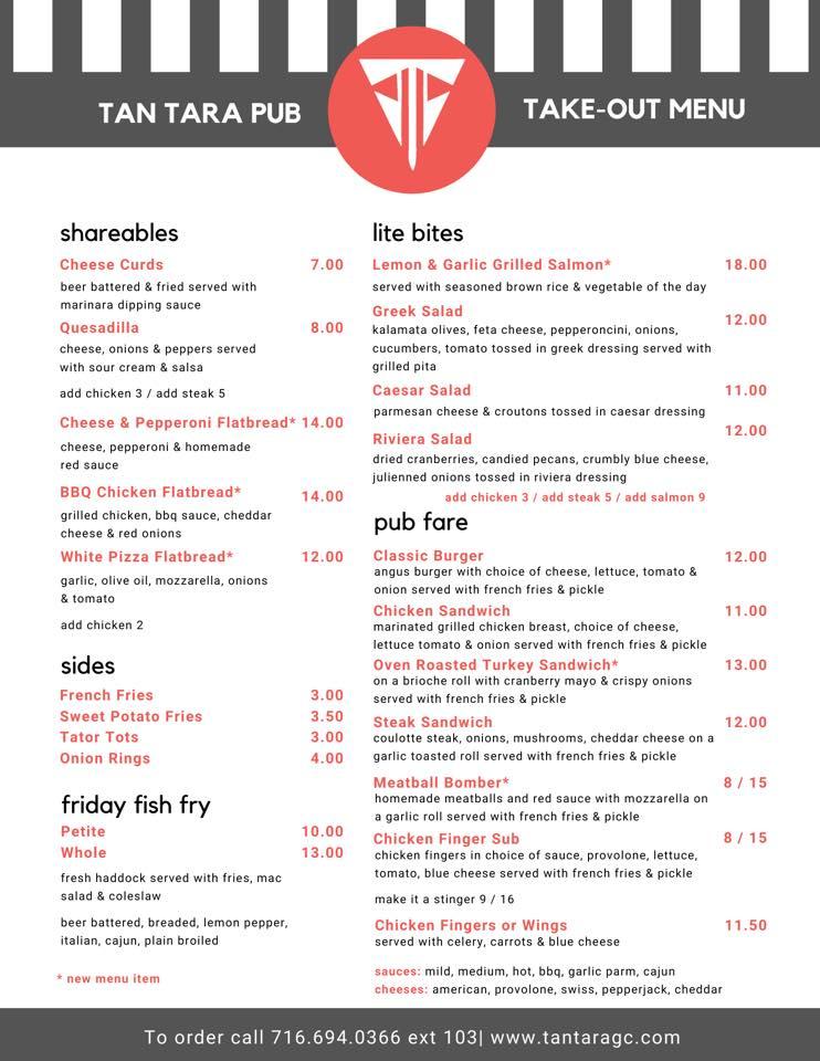 Menu at Pendleton Creek Golf Club, North Tonawanda
