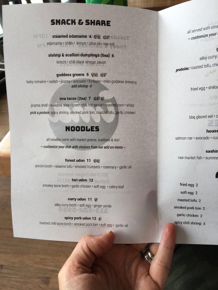 Menu at ima restaurant, Detroit, 2015 Michigan Ave