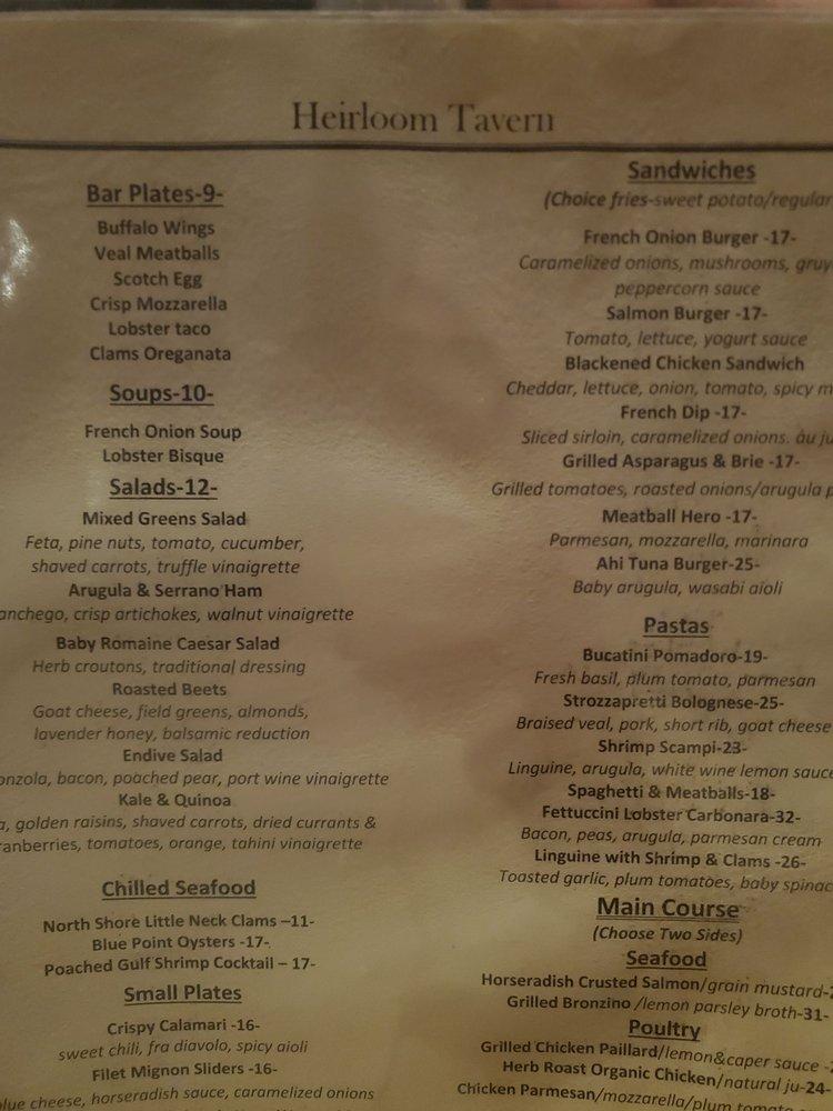 Menu at Heirloom Tavern pub & bar, Glen Head