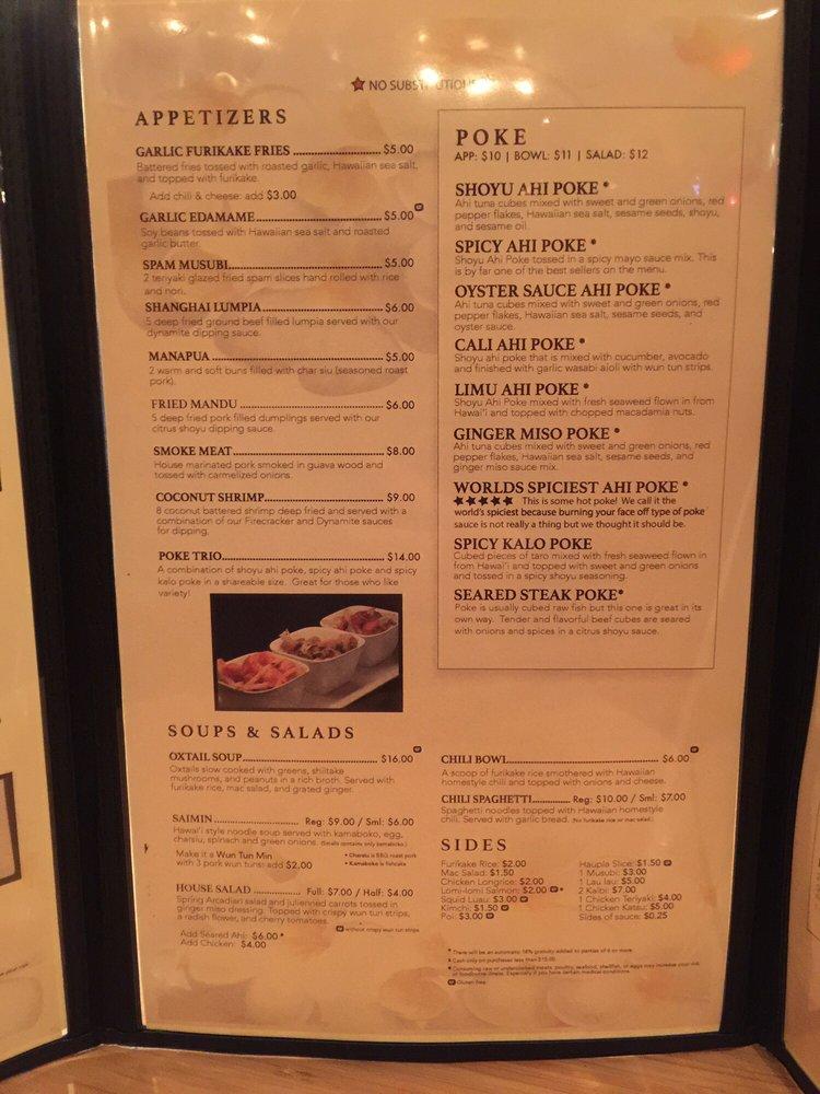 Menu at Kama'aina restaurant, Forest Grove