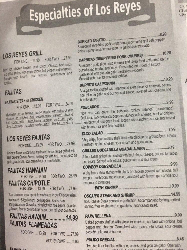 Menu at Los Reyes Mexican Grill restaurant, Hueytown