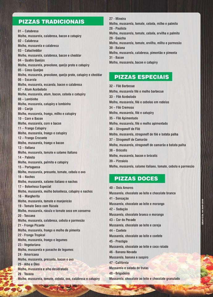 Menu em Pizzaiolo restaurante, Palotina