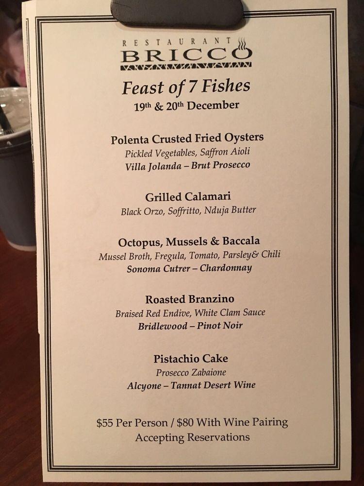 Menu at Restaurant Bricco, West Hartford