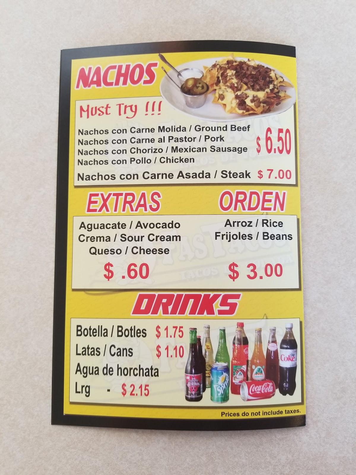 Menu at Fastacos restaurant, Huntley