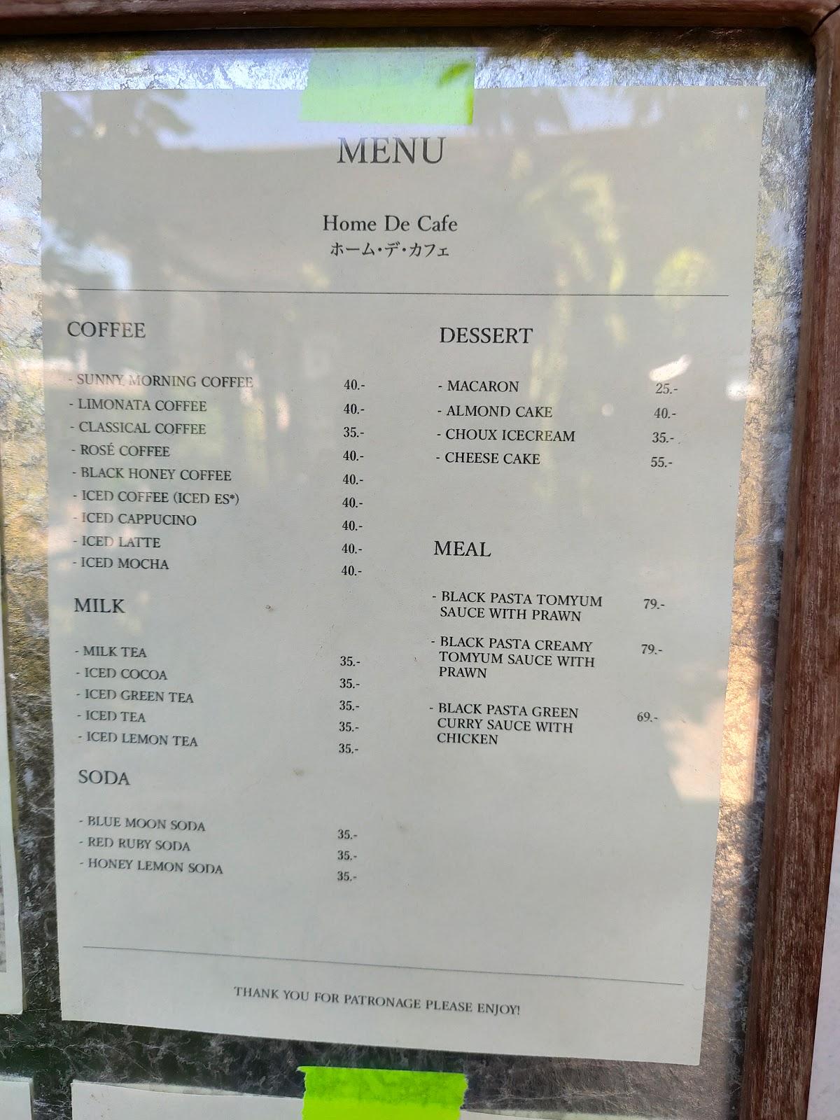 Menu at Home de cafe, Lampang