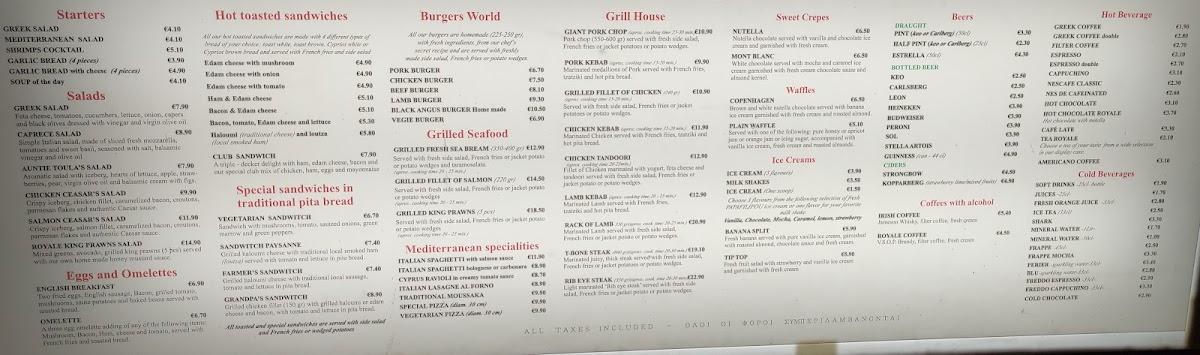 Menu at La Place Royale, Paphos, Dionysou 1