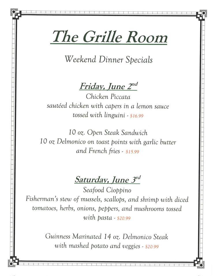 Menu at The Grill Room At Malone Golf Club, Malone