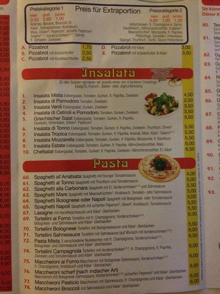 Menu at Pizzeria Pinocchio, Espelkamp