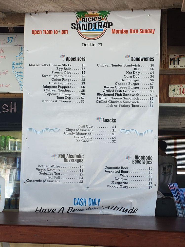 Menu at Rick’s Sand Trap Beach Bar & Grill, Destin